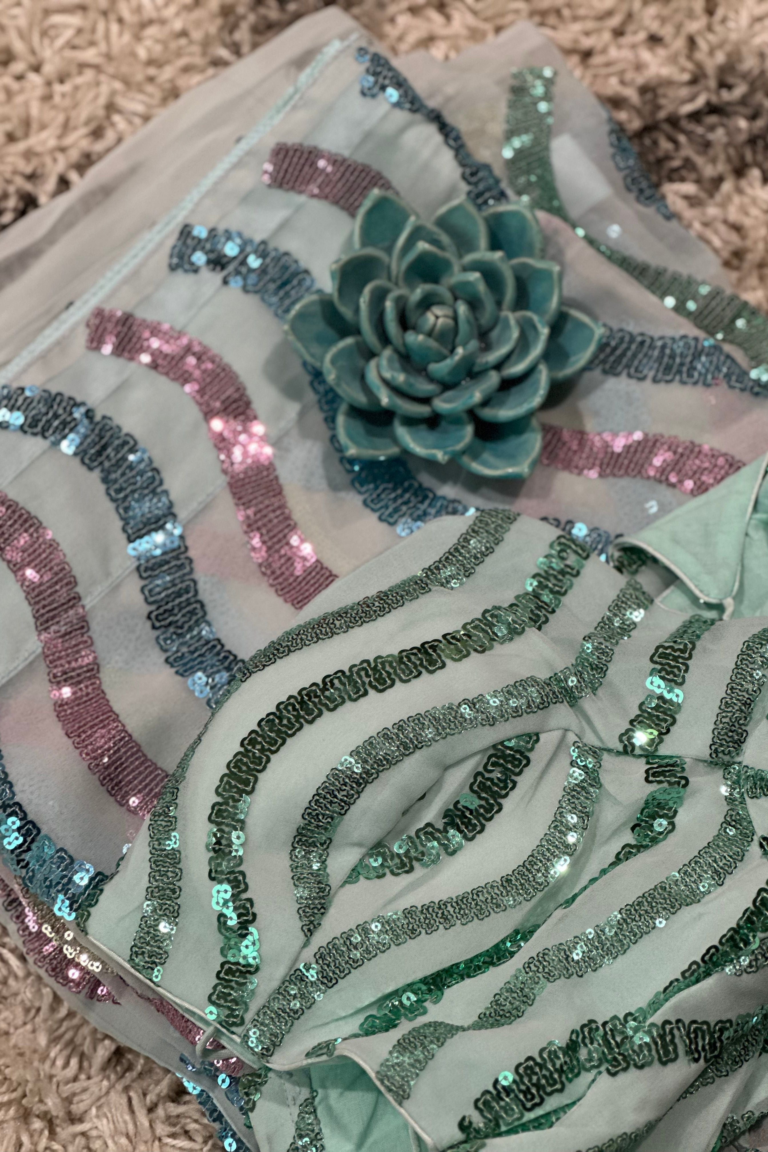 Light Blue Rainbow Saree/ Dark Green Rainbow Saree 8180 – Vasundhara ...